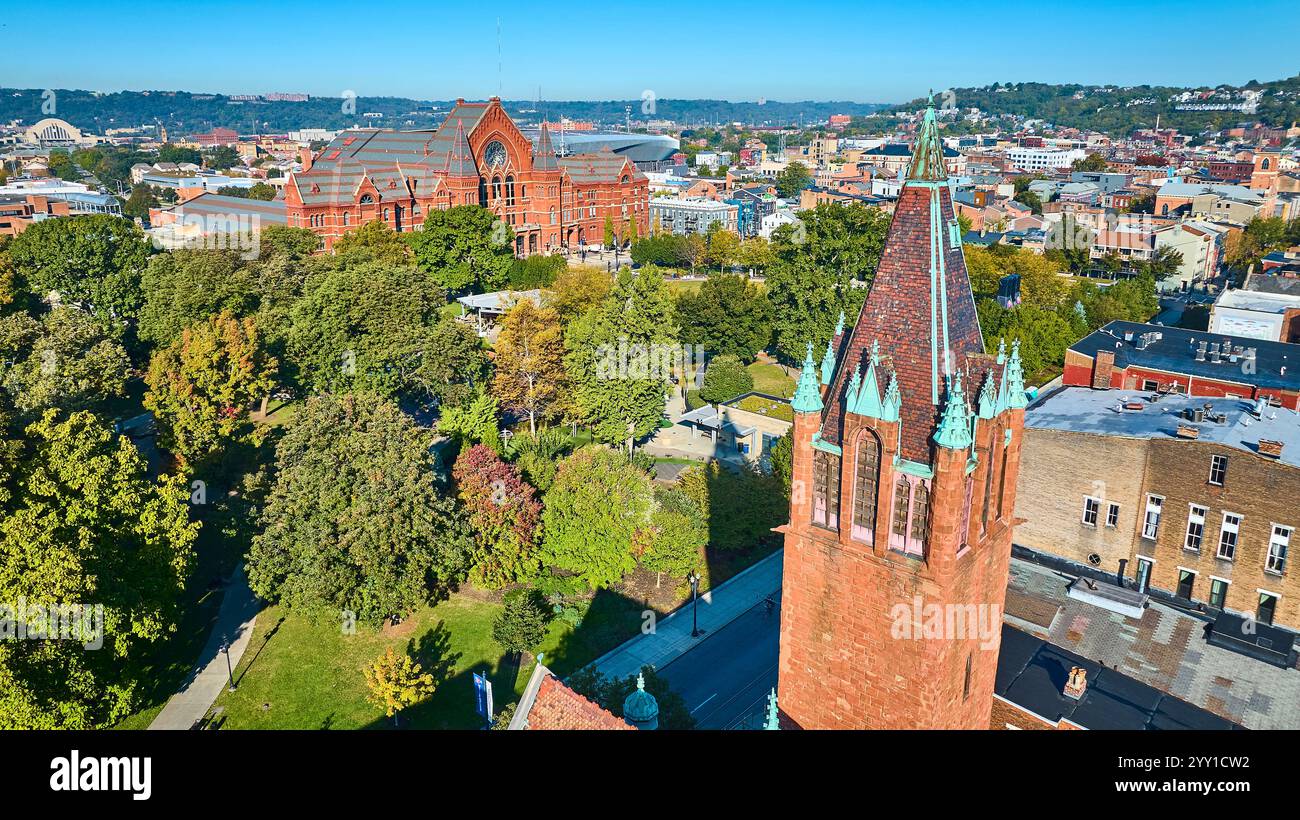 Aerial of Cincinnati Music Hall with Park and Tower Stock Photo - Alamy