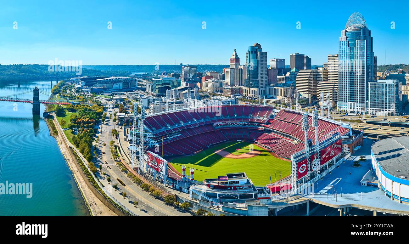 Aerial Panorama of Cincinnati Skyline and Great American Ball Park ...