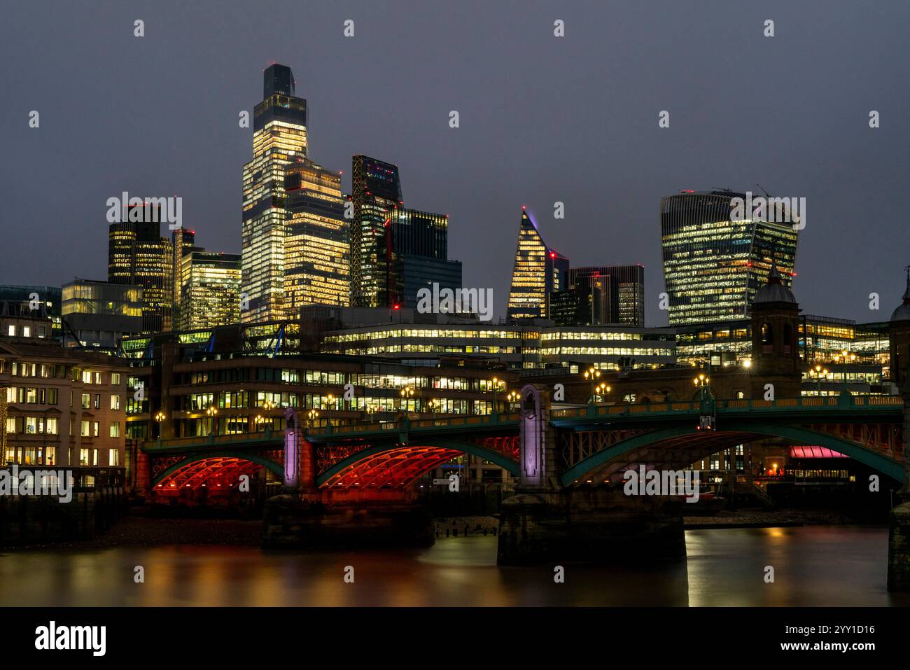 A Night Time View of Southwark Bridge and The City of London, London ...