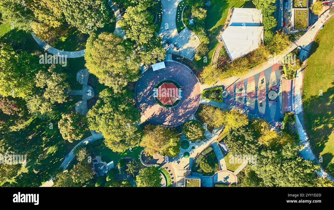 Aerial of Washington Park Pavilion and Pathways at Golden Hour Stock ...