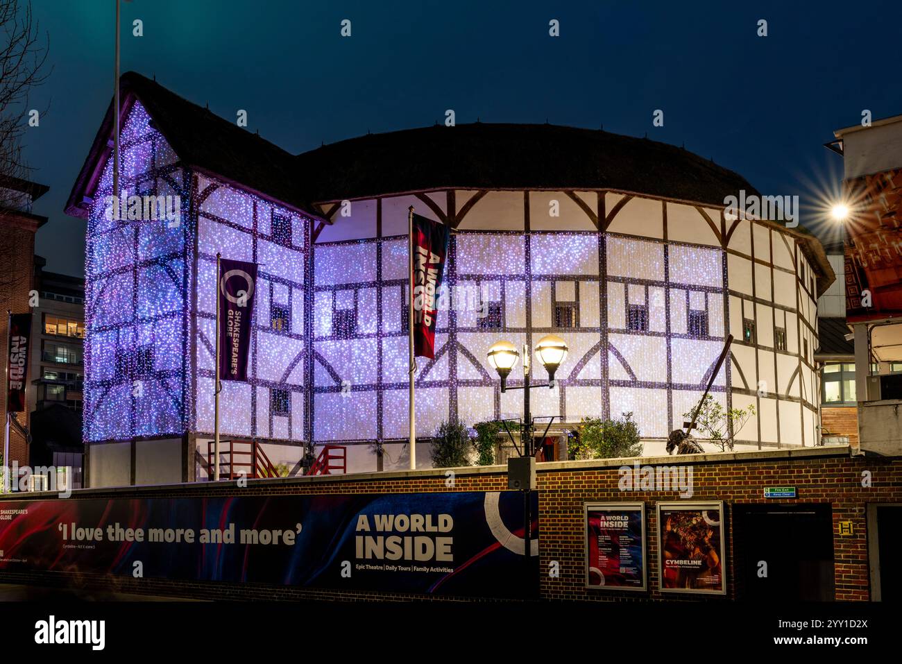 The Exterior of Shakespeare's Globe Theatre At Night, London, UK Stock ...