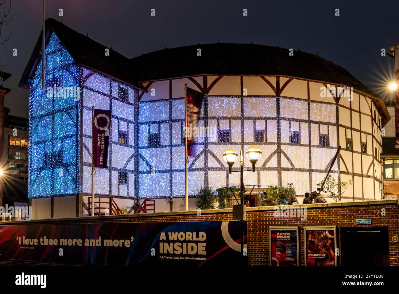 The Exterior of Shakespeare's Globe Theatre At Night, London, UK Stock ...