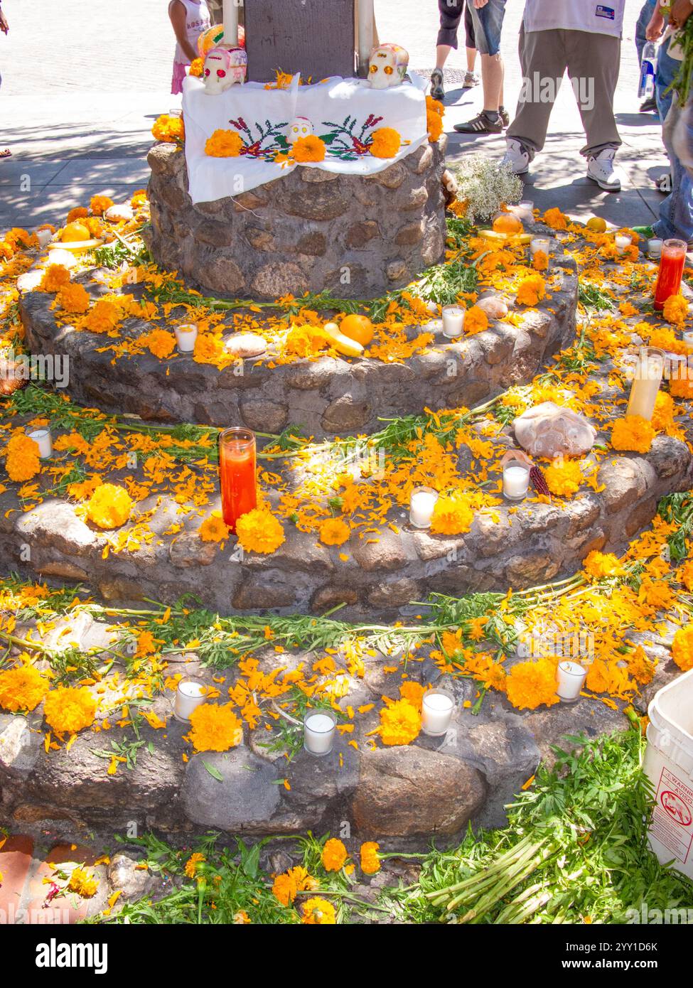 Los Angeles, USA - July 5, 2008: altar with flowers and handmade ...