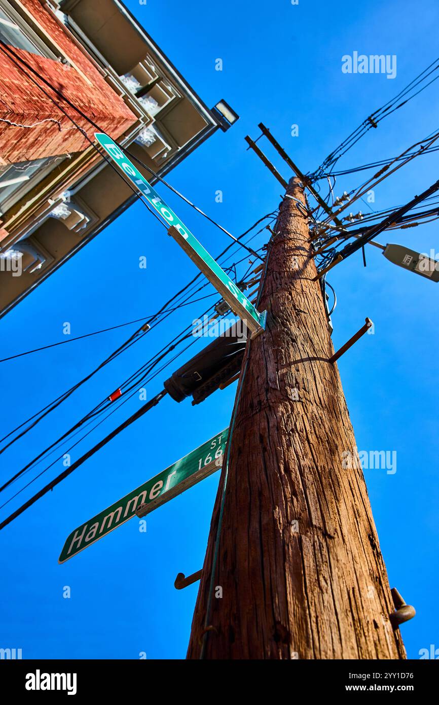Urban Utility Pole and Street Signs in Over-The-Rhine Upward View Stock ...