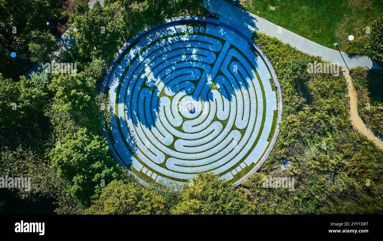 Aerial of Intricate Labyrinth in Lush Cincinnati Park Stock Photo - Alamy