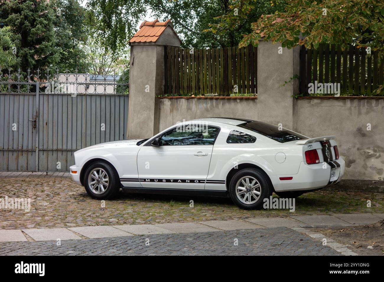 POZNAN, POLAND - AUGUST 12, 2018: White Ford Mustang Mk5 V6 American ...