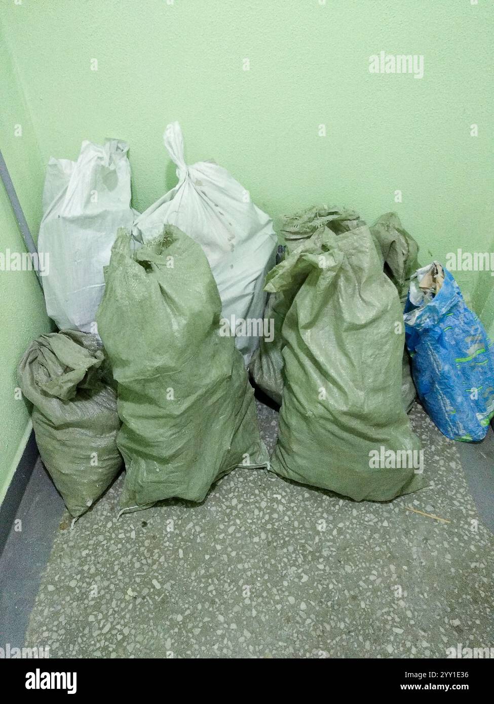 Construction bags with construction waste inside the building ...