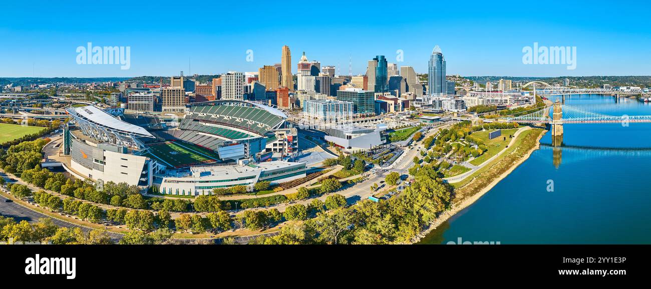 Aerial Panorama of Cincinnati Skyline with Stadium and Ohio River ...