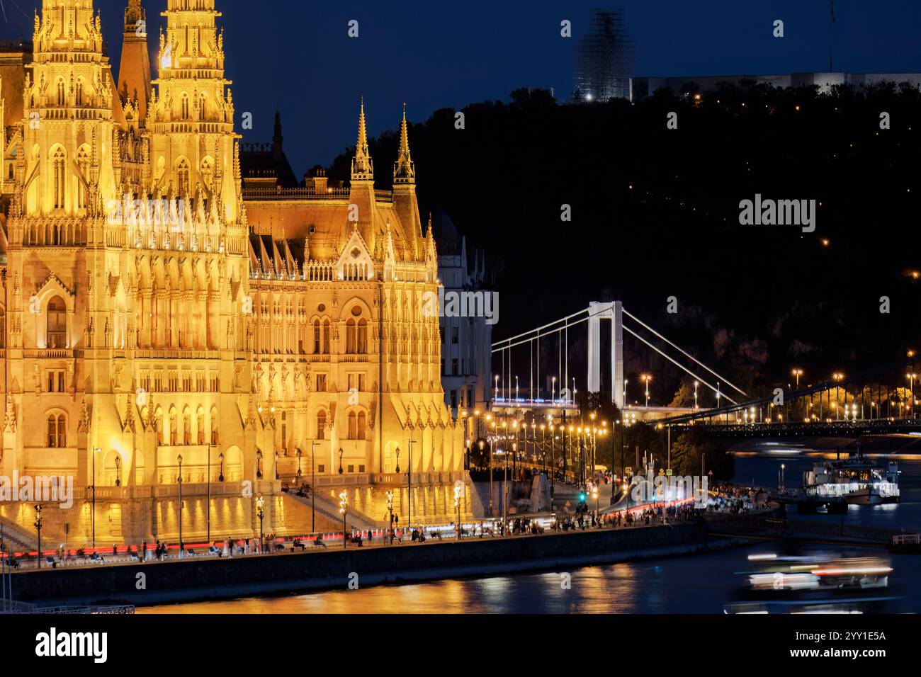 Budapest lights and fireworks show on Saint Stephen day. Gellert hill ...