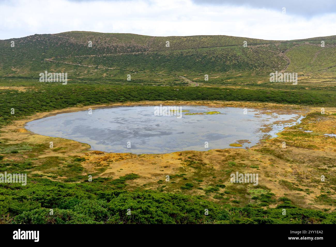 Dry lagoon on the island of flowers of the archipelago of the Azores ...