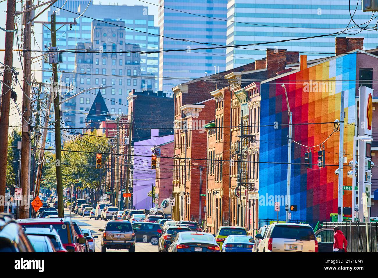 Historic Brick Buildings and Vibrant Mural in Cincinnati Urban Motion ...