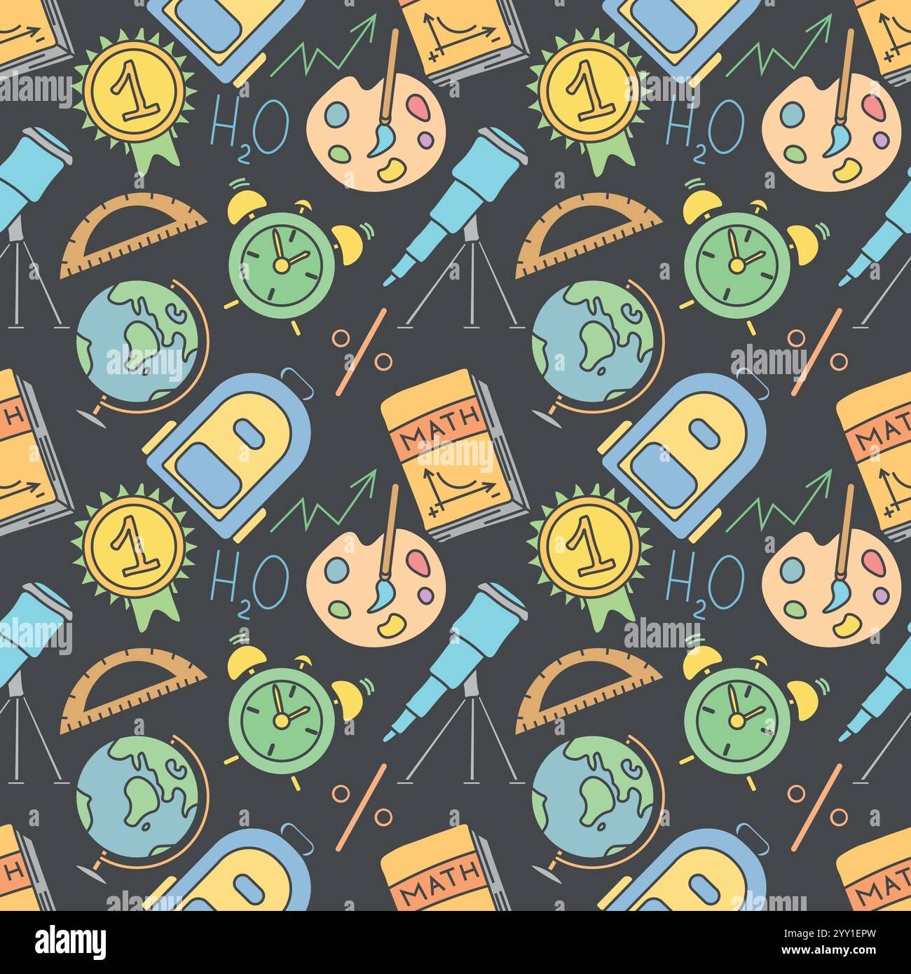 Seamless school pattern. Hand drawn doodle school background. Education ...