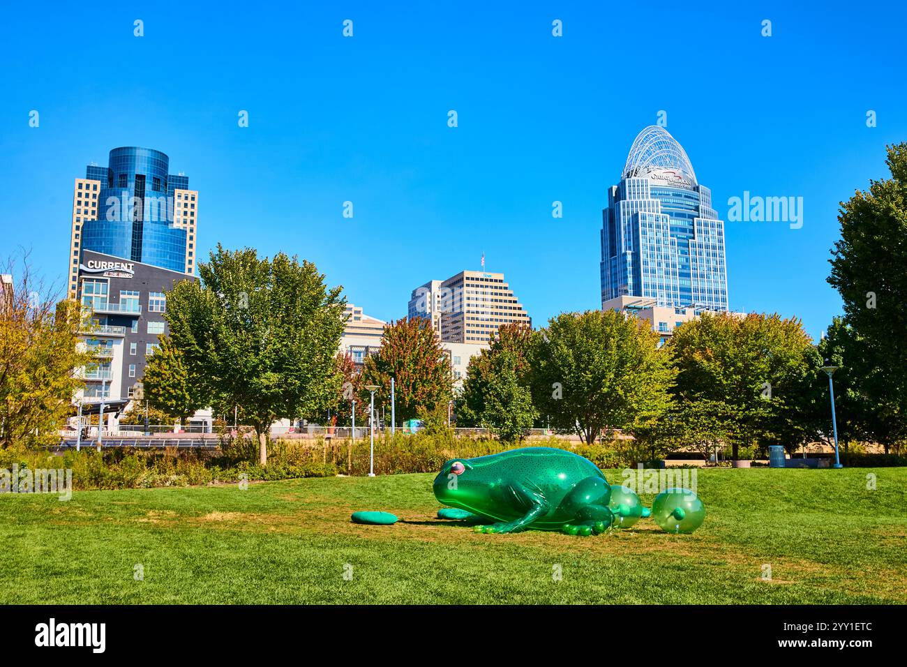 Cincinnati Urban Park Frog Sculpture with Skyline and Greenery Eye ...