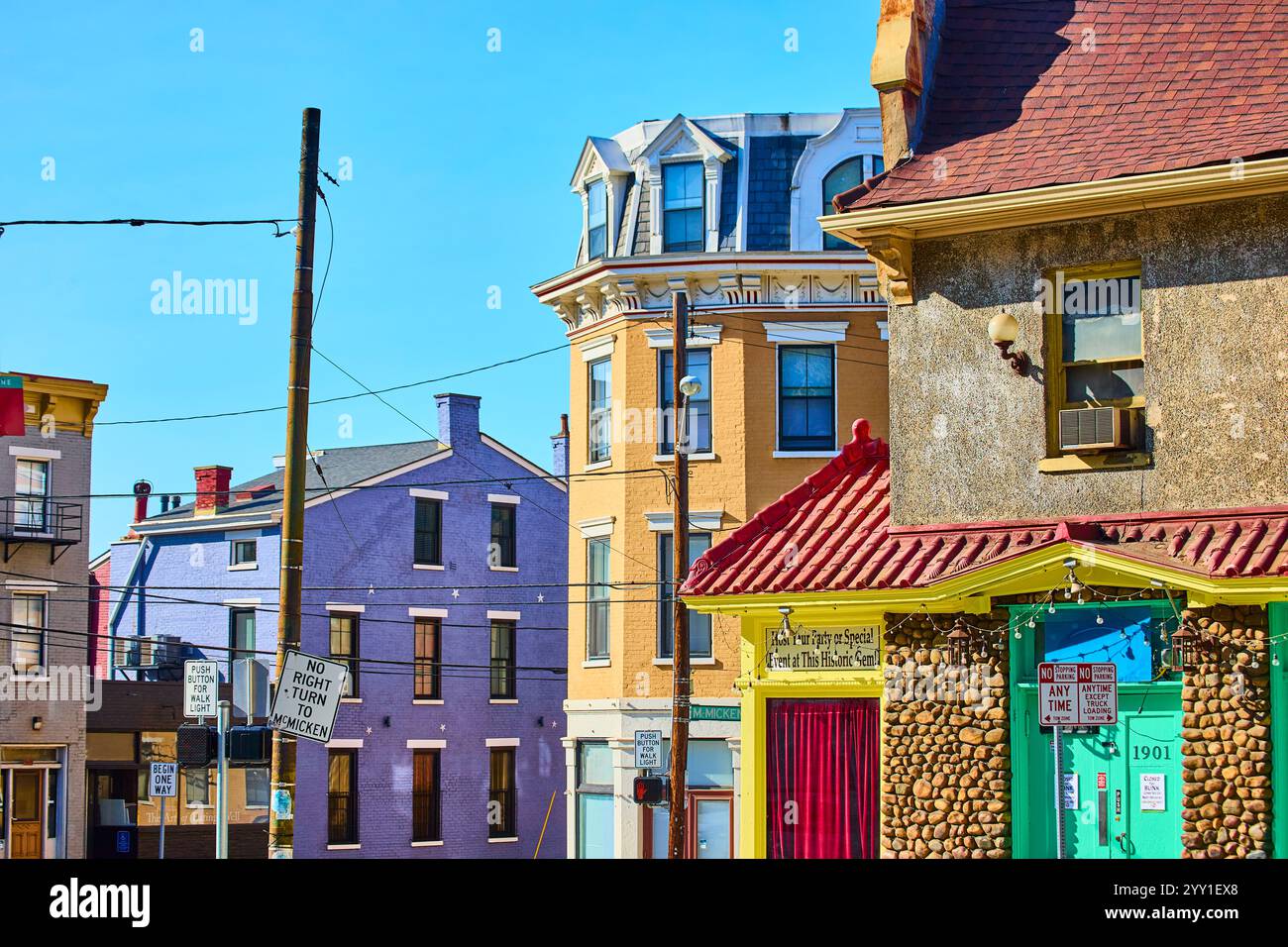 Colorful Historic Architecture in cincinnati Street Level View Stock ...