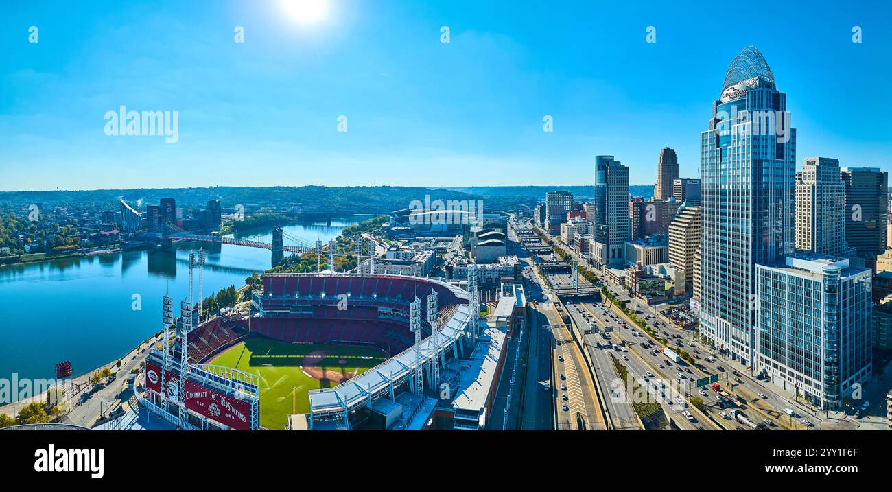 Aerial Panorama of Cincinnati Skyline and Great American Ball Park ...