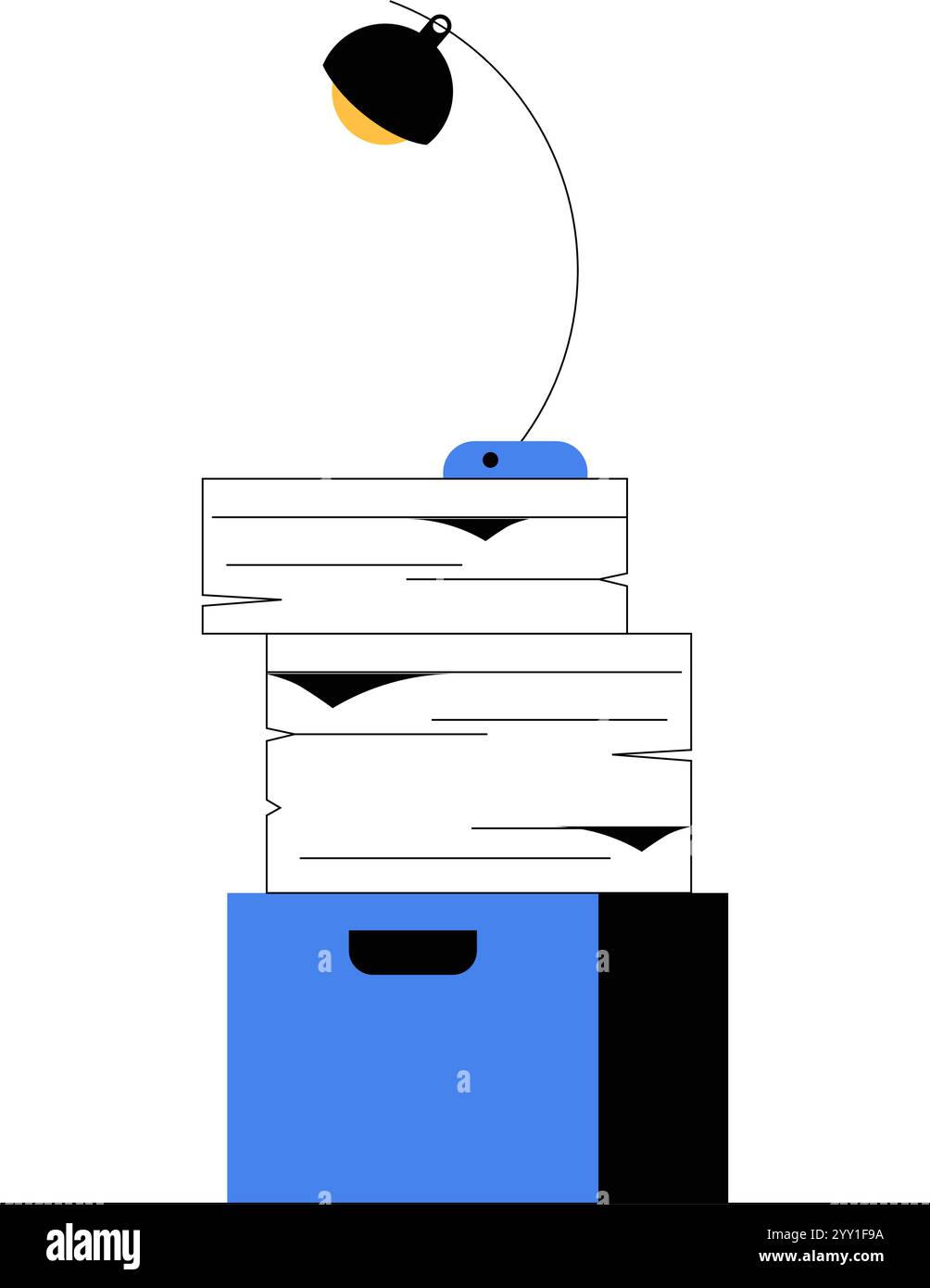 Stack Of Documents With Desk Lamp In Flat Vector Illustration ...