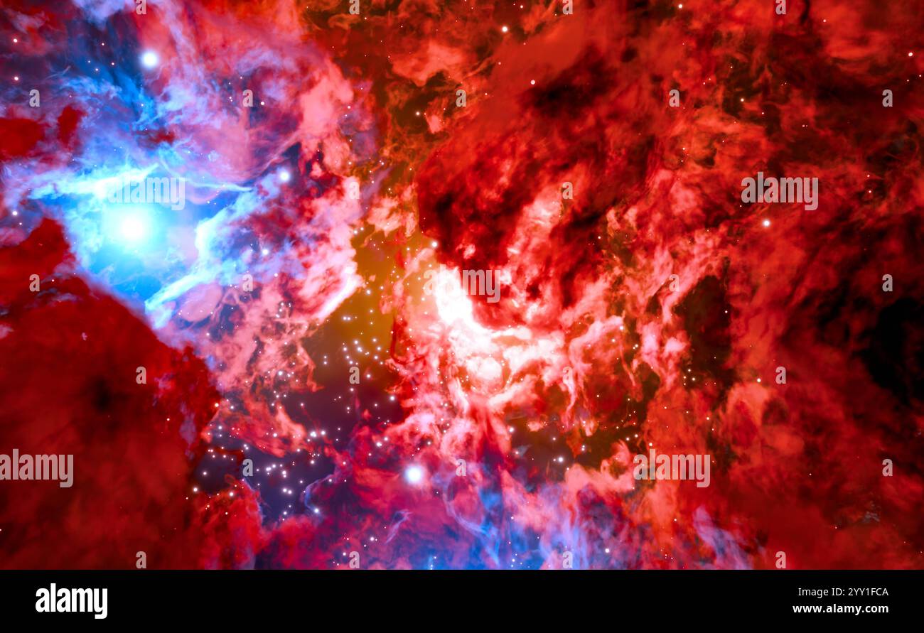 Abstract nebula in space, red glowing gas cloud. Abstract nebula in ...