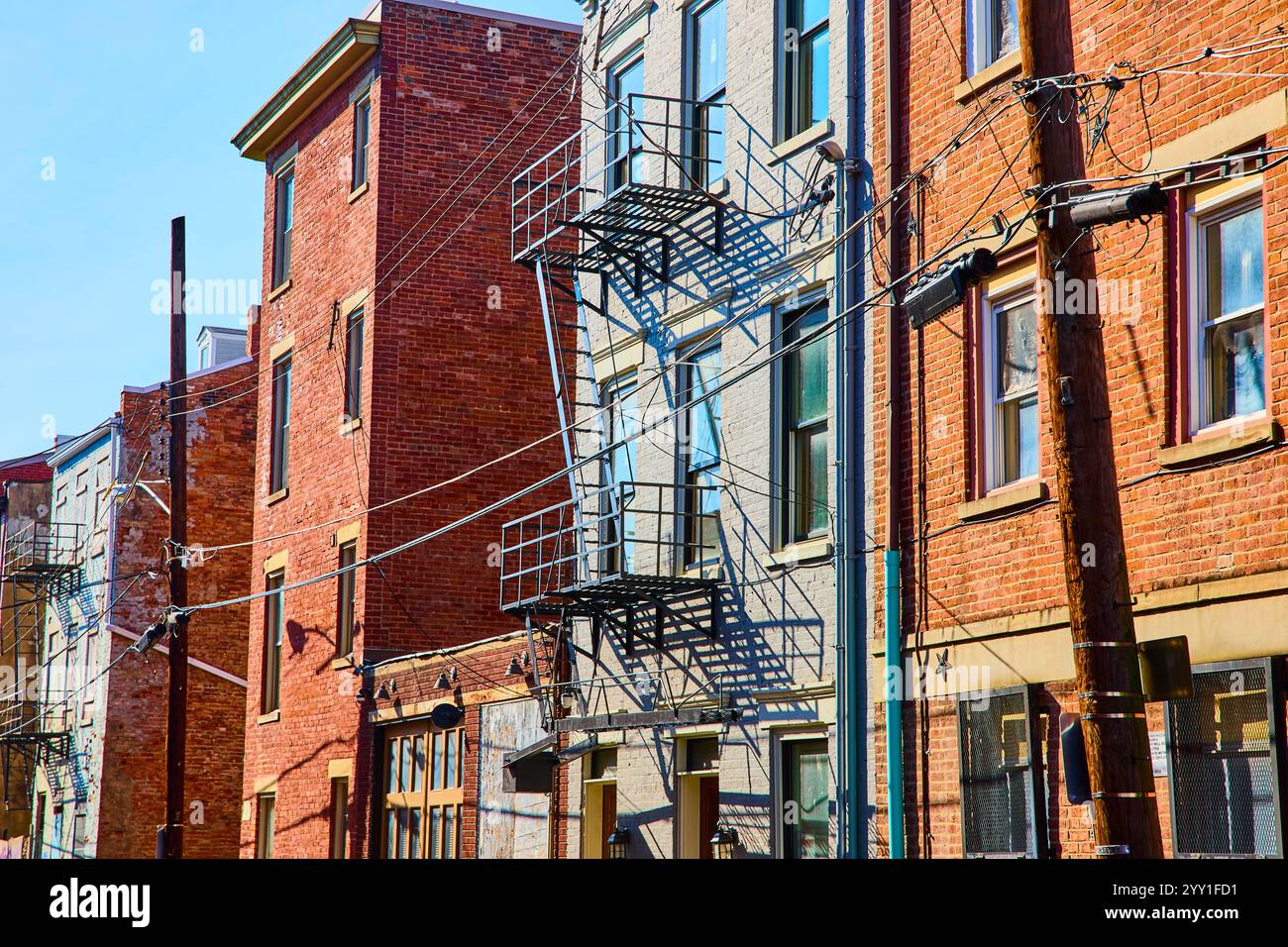 Brick Buildings and Fire Escapes in Cincinnati Urban Scene Stock Photo ...