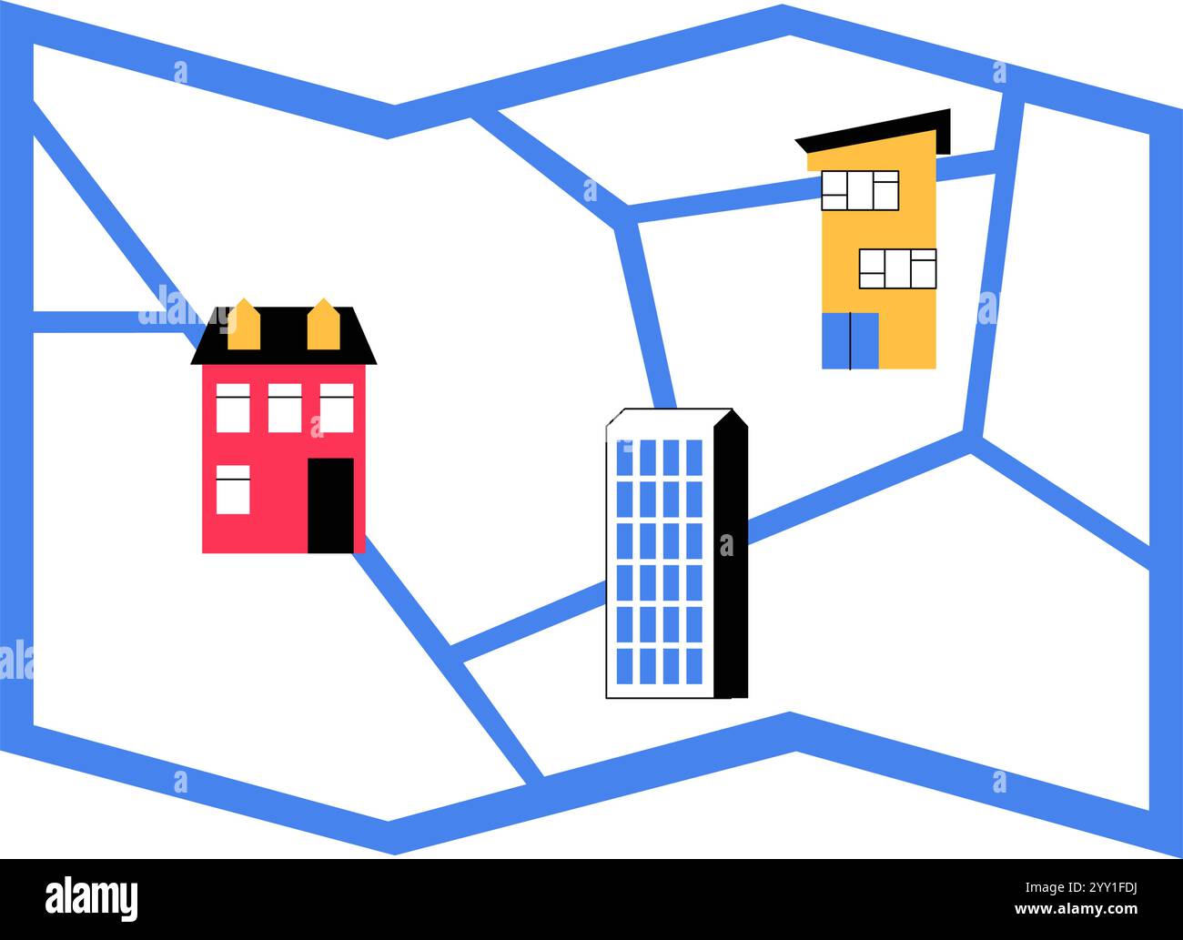 City Map With Residential And Commercial Buildings In Flat Vector ...