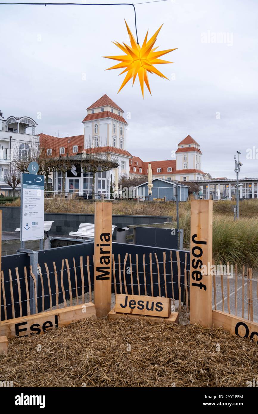 Binz, Germany. 18th Dec, 2024. A designer nativity scene stands on the ...