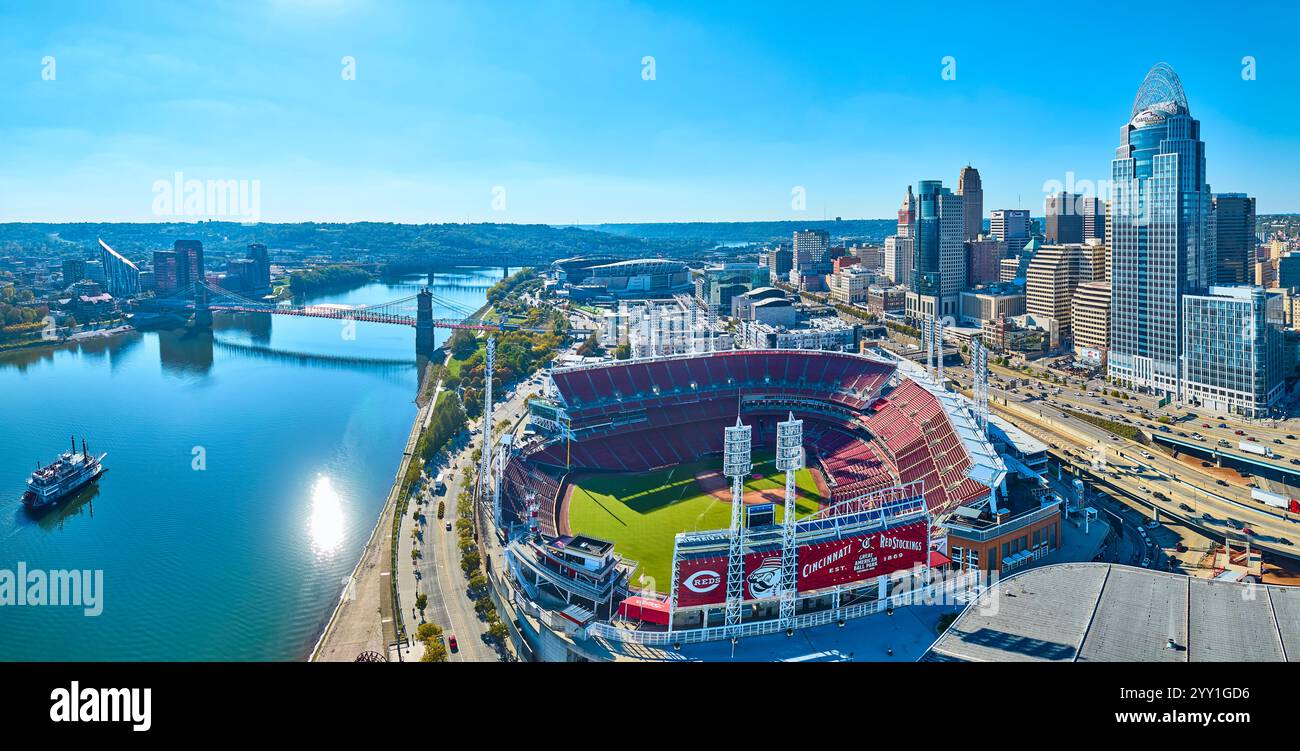 Aerial Panorama of Cincinnati Skyline with Ball Park and Riverfront ...