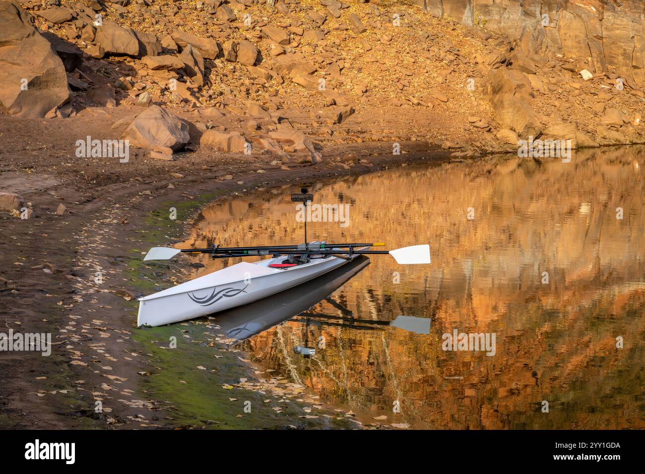 coastal sculling shell in sandstone canyon of Horsetooth Reservoir in ...