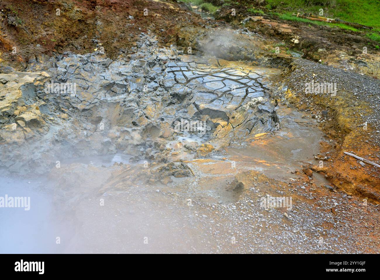 Hot spring, geothermal energy. Hveradalir, Hellisheldivegur, Iceland ...