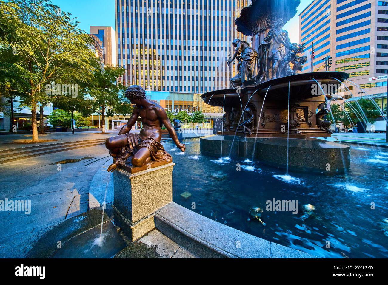 Bronze Sculptures at Fountain Square Cincinnati in Golden Hour Light ...