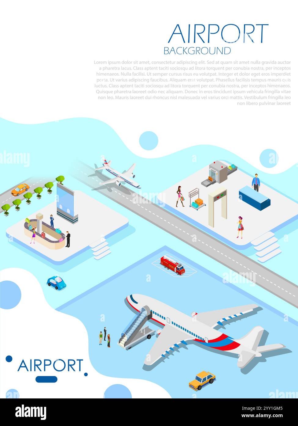 illustration of Isometric layout of Airport lounge, luggage, arrival ...