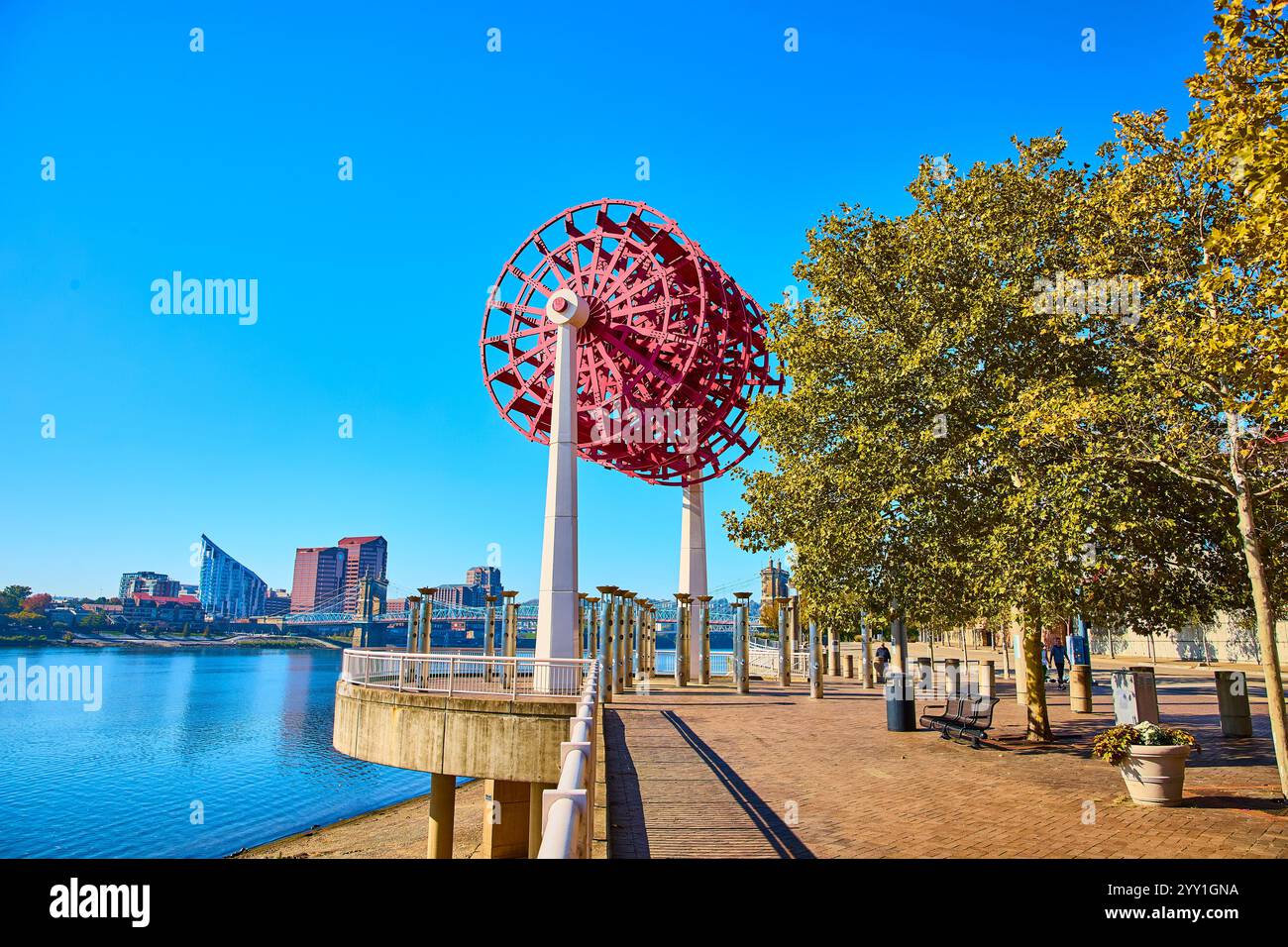 Vibrant Red Paddle Wheel at Cincinnati Riverfront Eye-Level View Stock ...