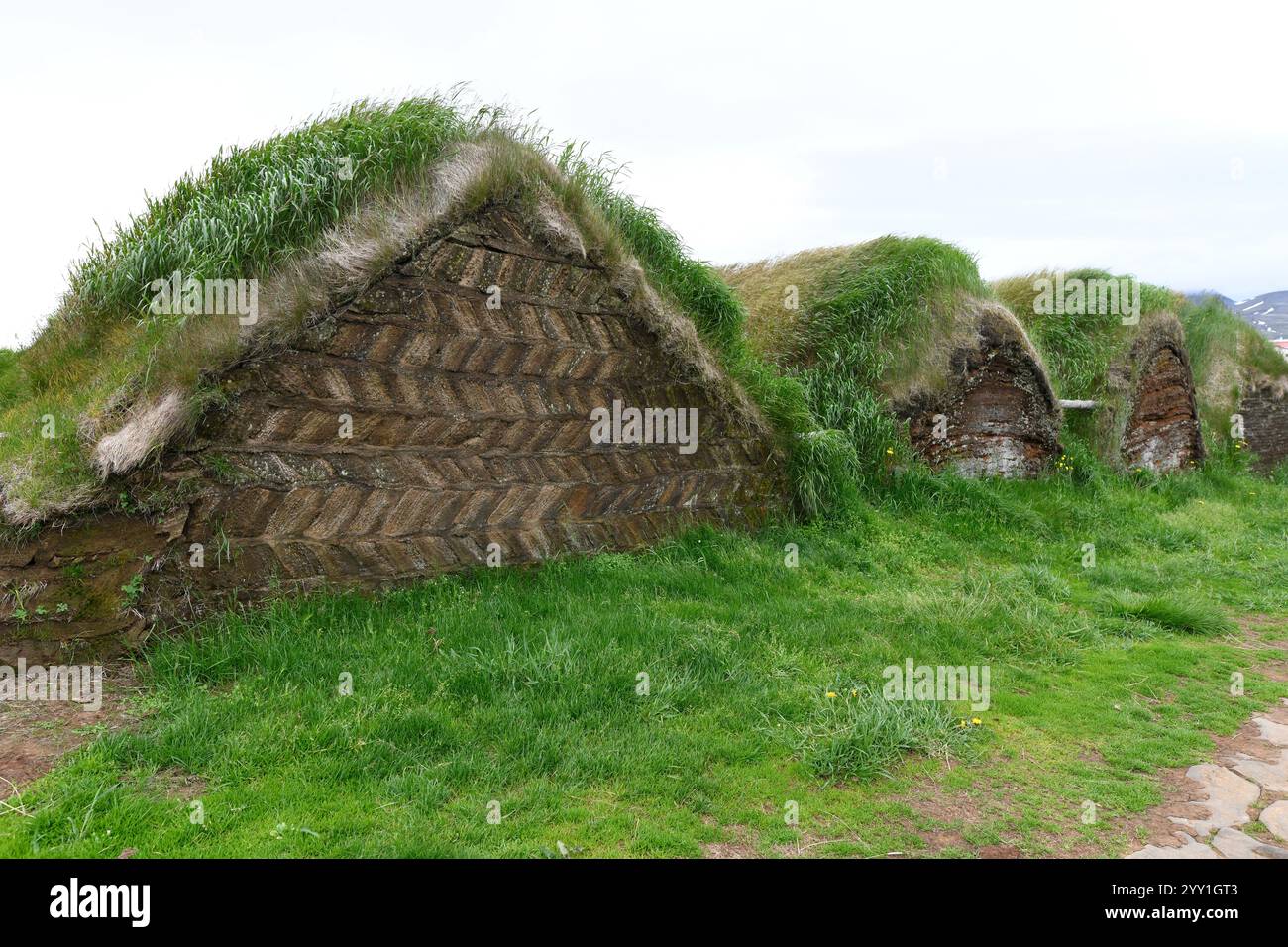 Glaumbaer, Icelandic traditional town. Peat and wood house, exterior ...