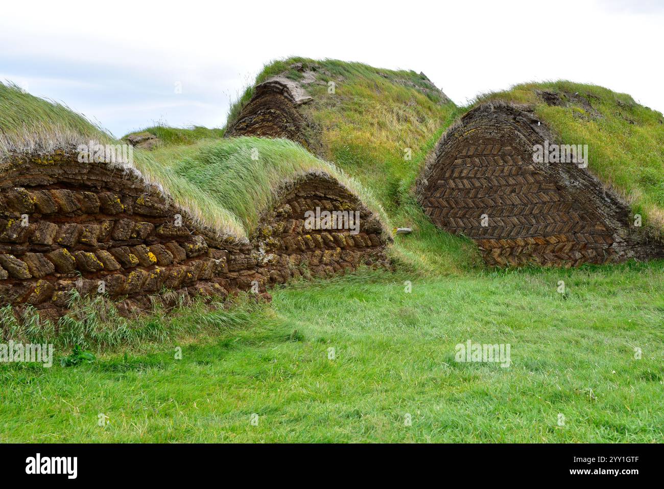 Glaumbaer, Icelandic traditional town. Peat and wood house, exterior ...