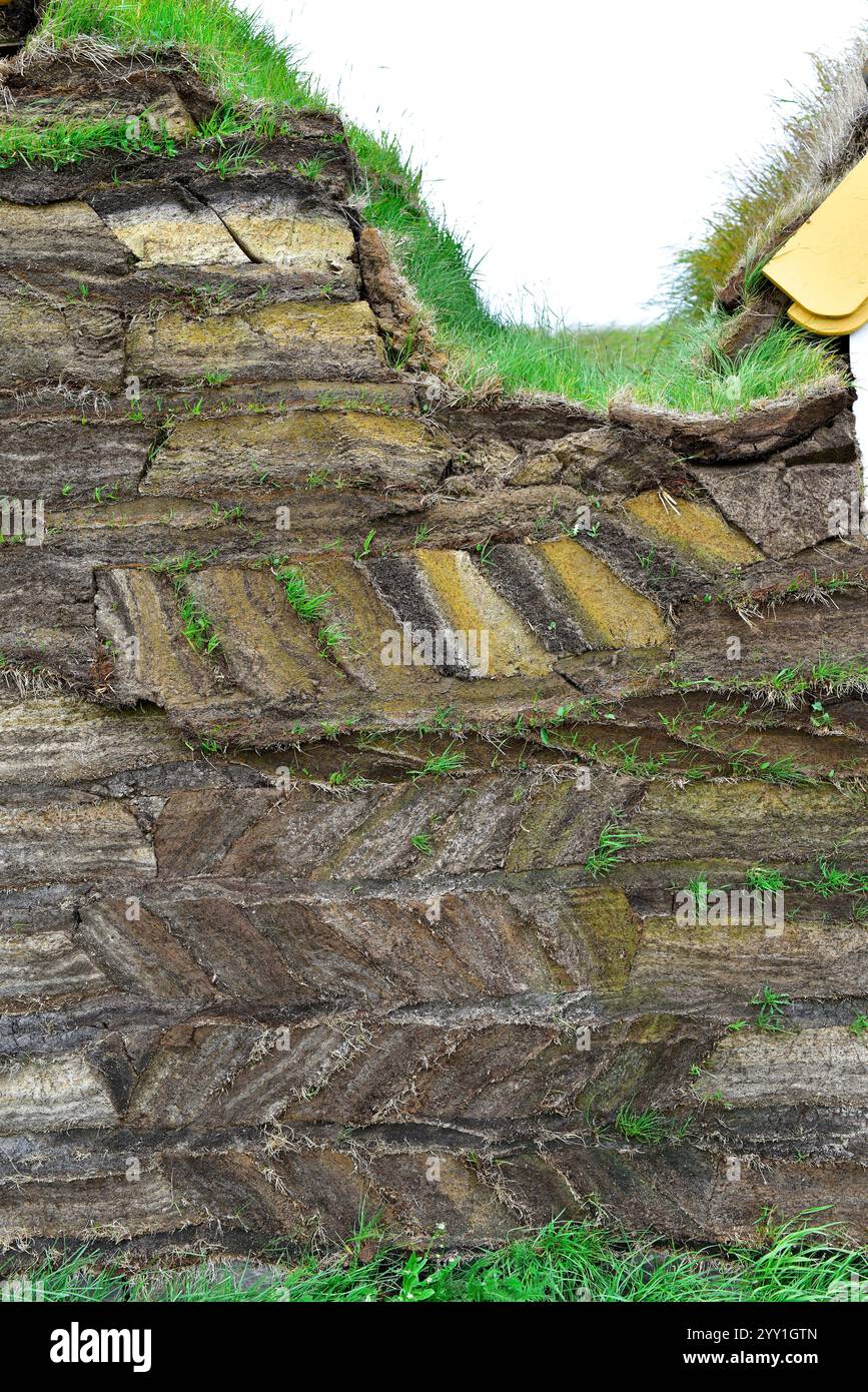 Glaumbaer, Icelandic traditional town. Peat and wood house, exterior ...