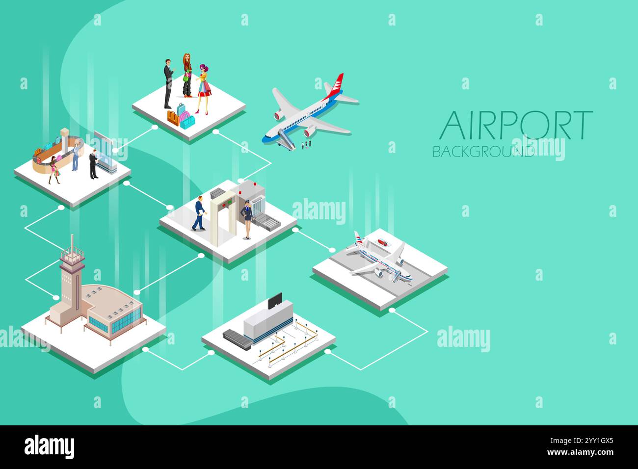 illustration of Isometric layout of Airport lounge, luggage, arrival ...