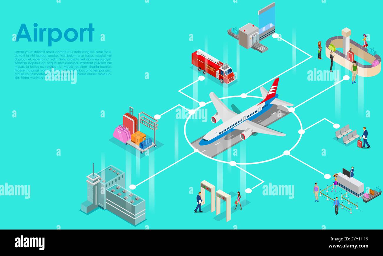 illustration of Isometric layout of Airport lounge, luggage, arrival ...