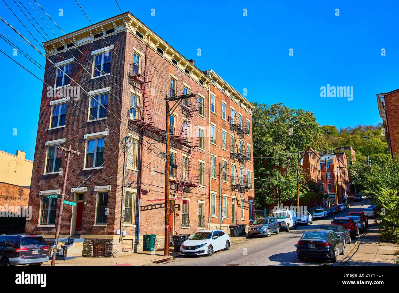 Historic Brick Architecture in Cincinnati Neighborhood Eye-Level View ...