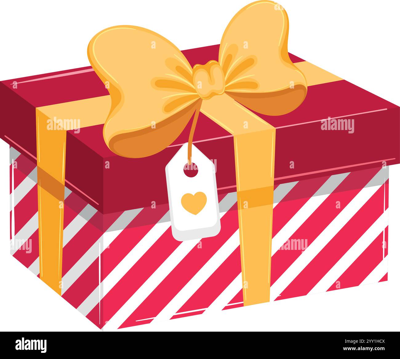 Red Striped Gift Box With Yellow Ribbon And Bow Vector Stock Vector