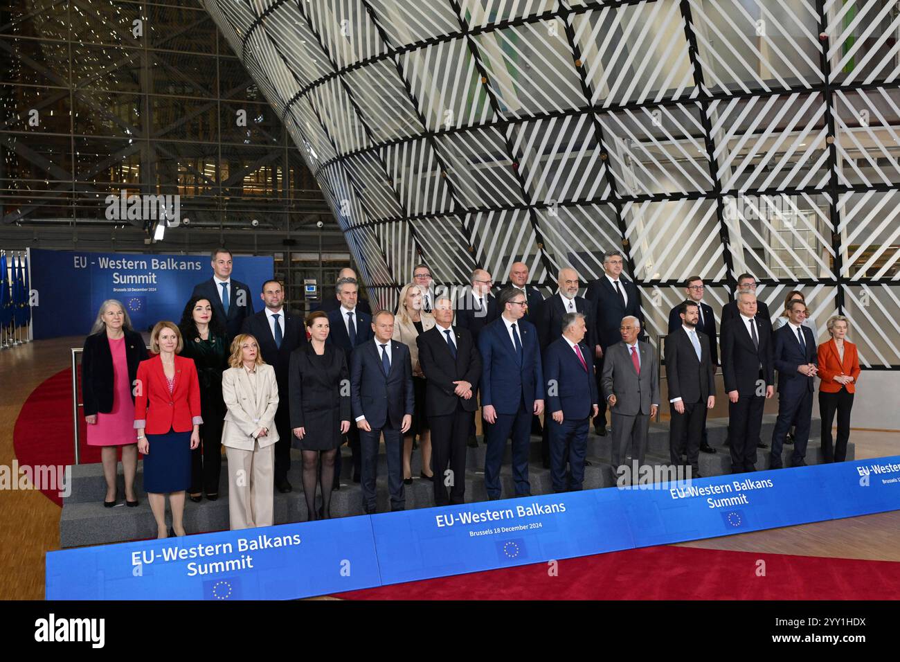 European Union and Western Balkan leaders pose during a group photo at ...