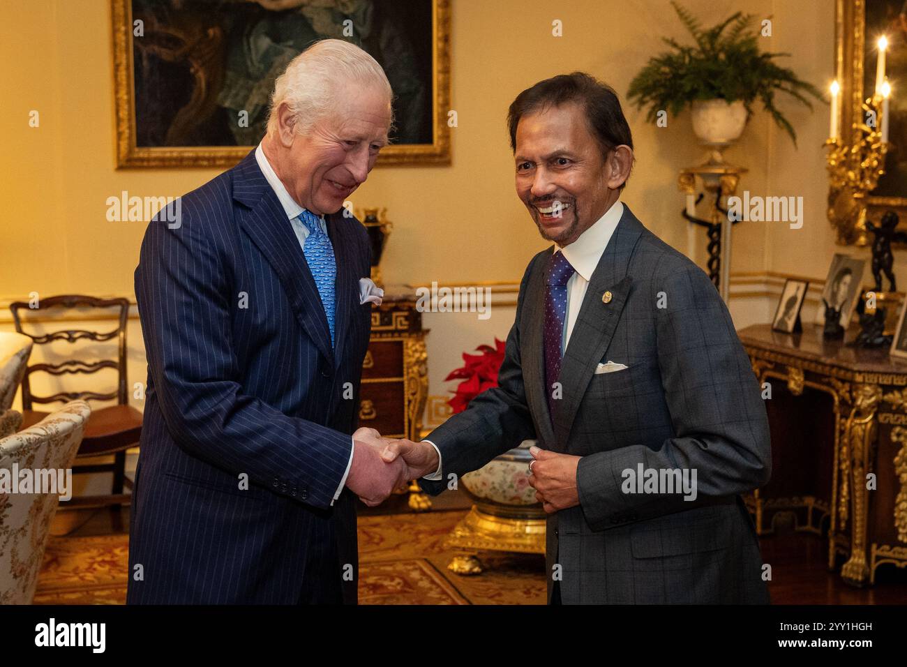 King Charles III during a meeting with the Sultan of Brunei, Hassanal ...
