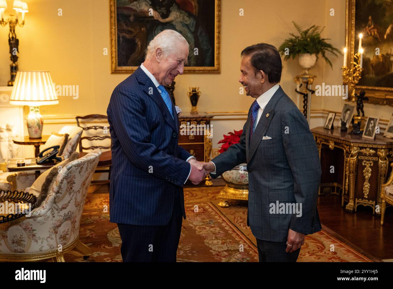 King Charles III during a meeting with the Sultan of Brunei, Hassanal ...