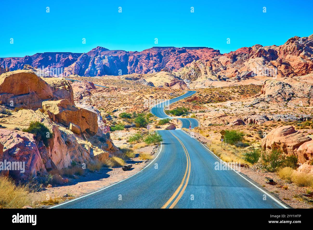 Winding Desert Road Valley of Fire Eye Level Perspective Stock Photo ...