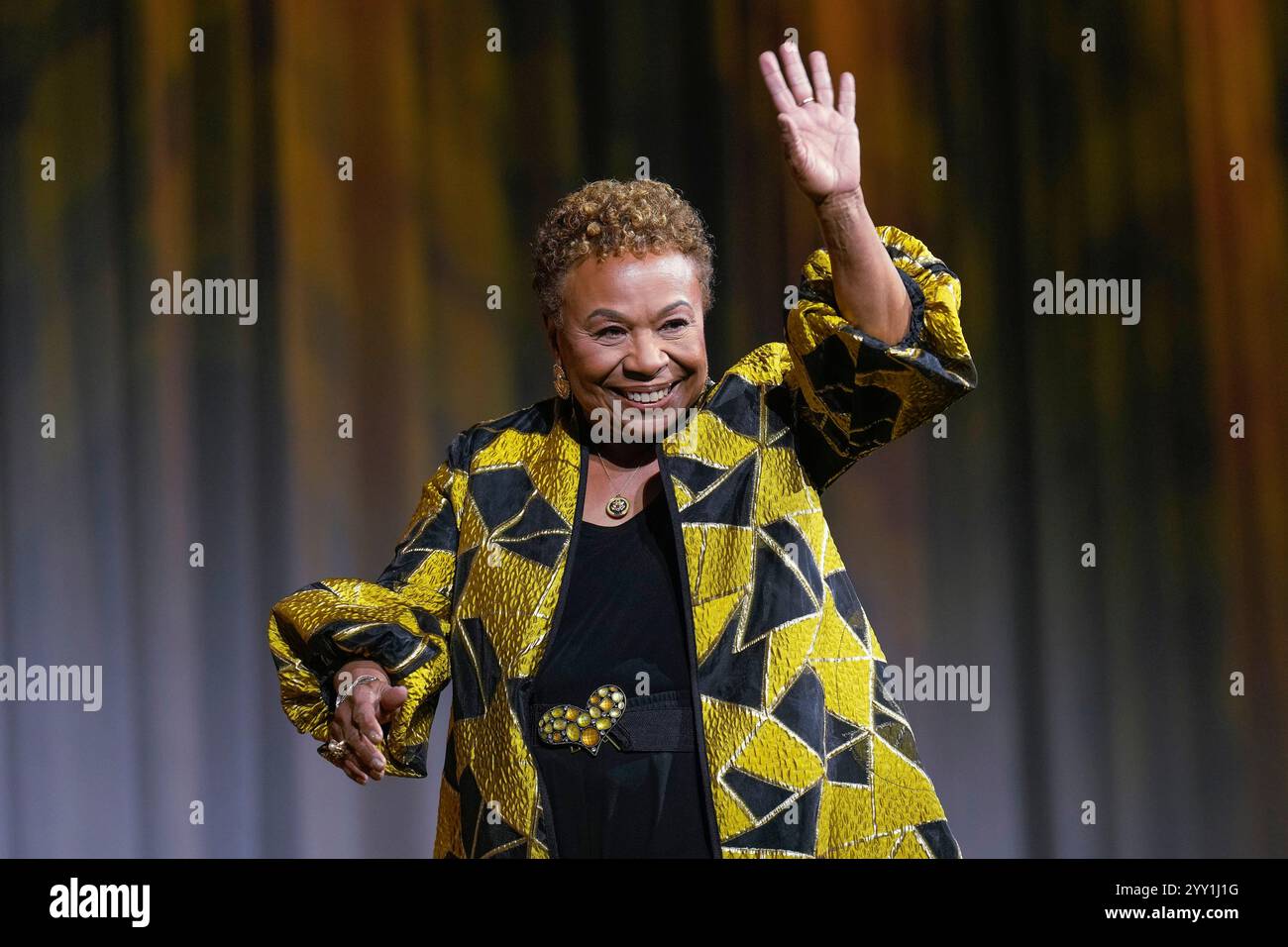 FILE—Rep. Barbara Lee, D-Ca., waves on stage during the Congressional Black Caucus Foundation ...