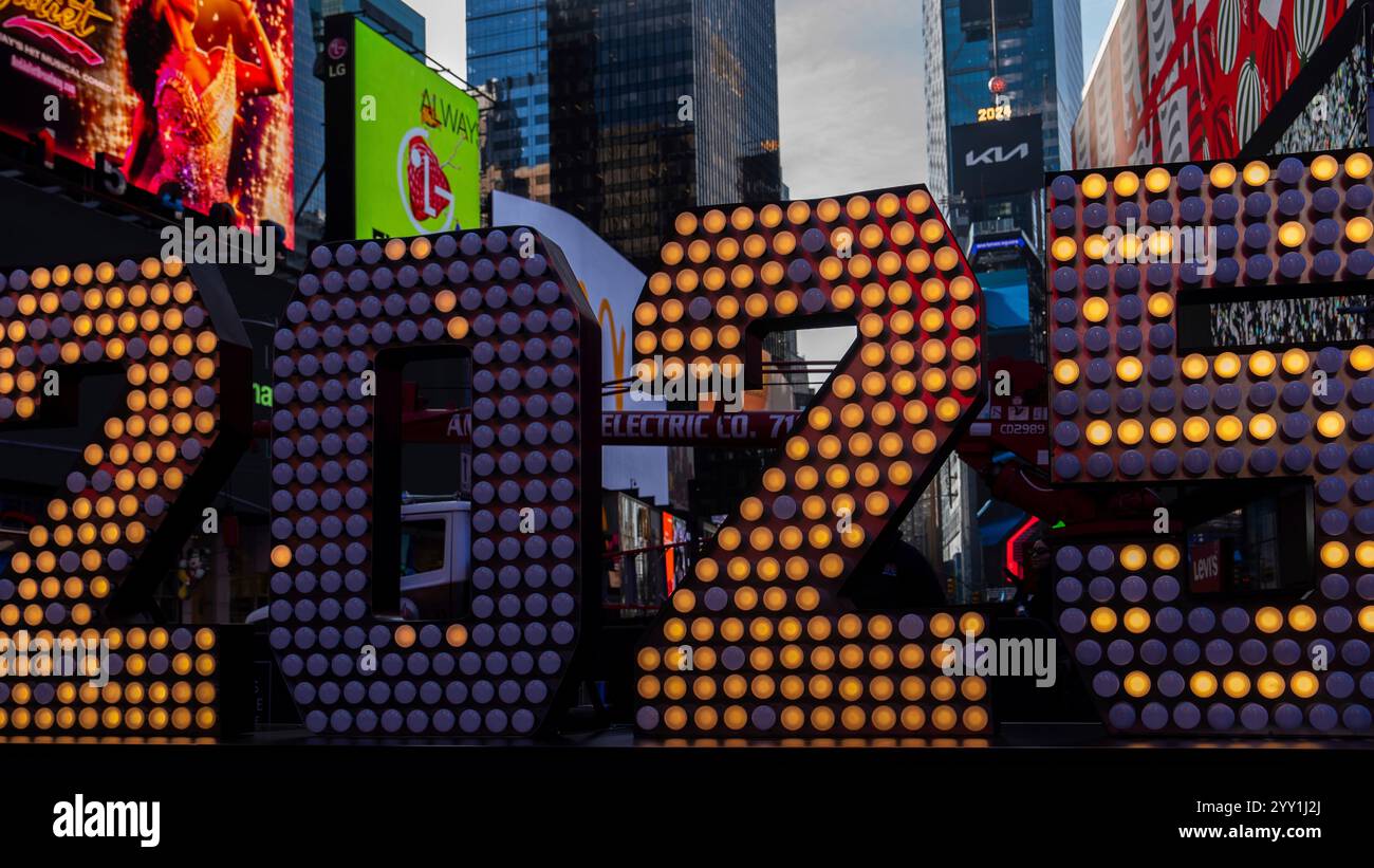 The 2025 New Year's Eve numerals are lit in Times Square, Wednesday ...