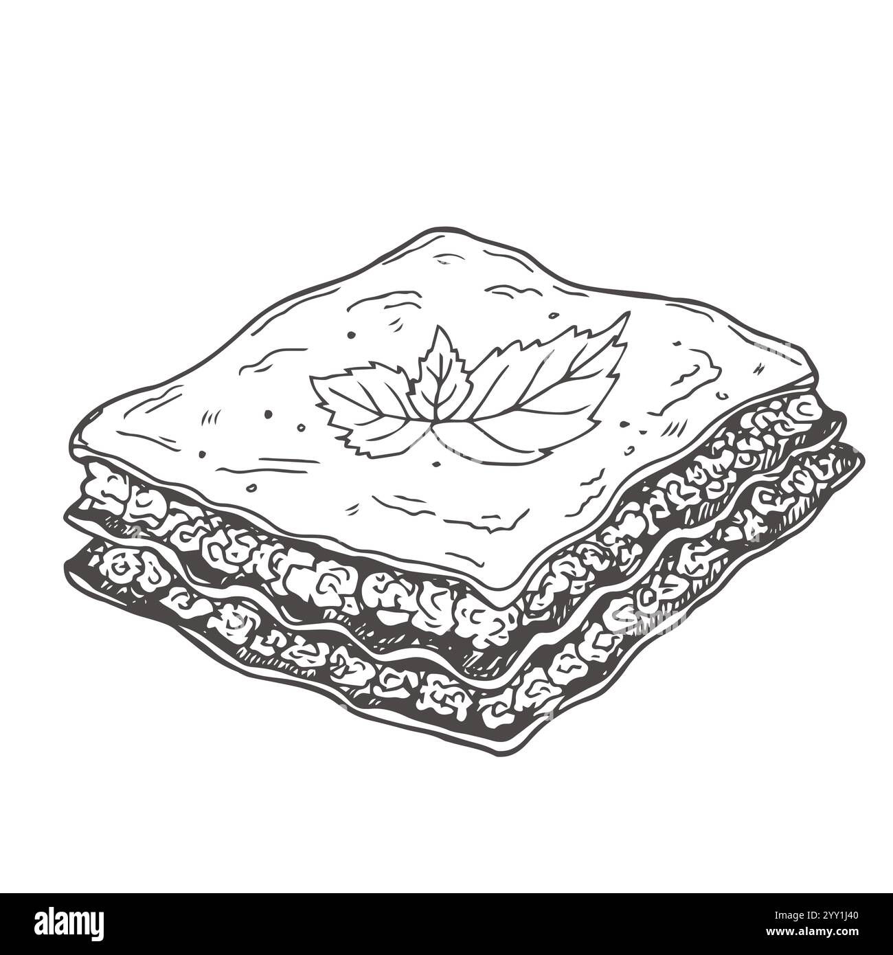 Hand drawn sketch of Lasagna on a white background. Italian cuisine ...