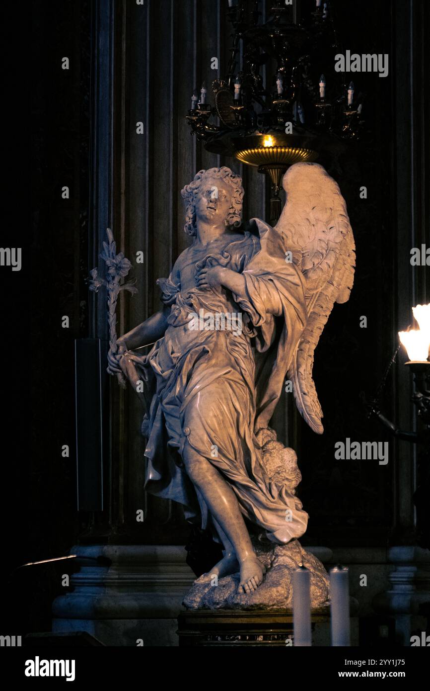 Stunning Statue of Angel in Basilica, High Contrast and Dark Lighting ...