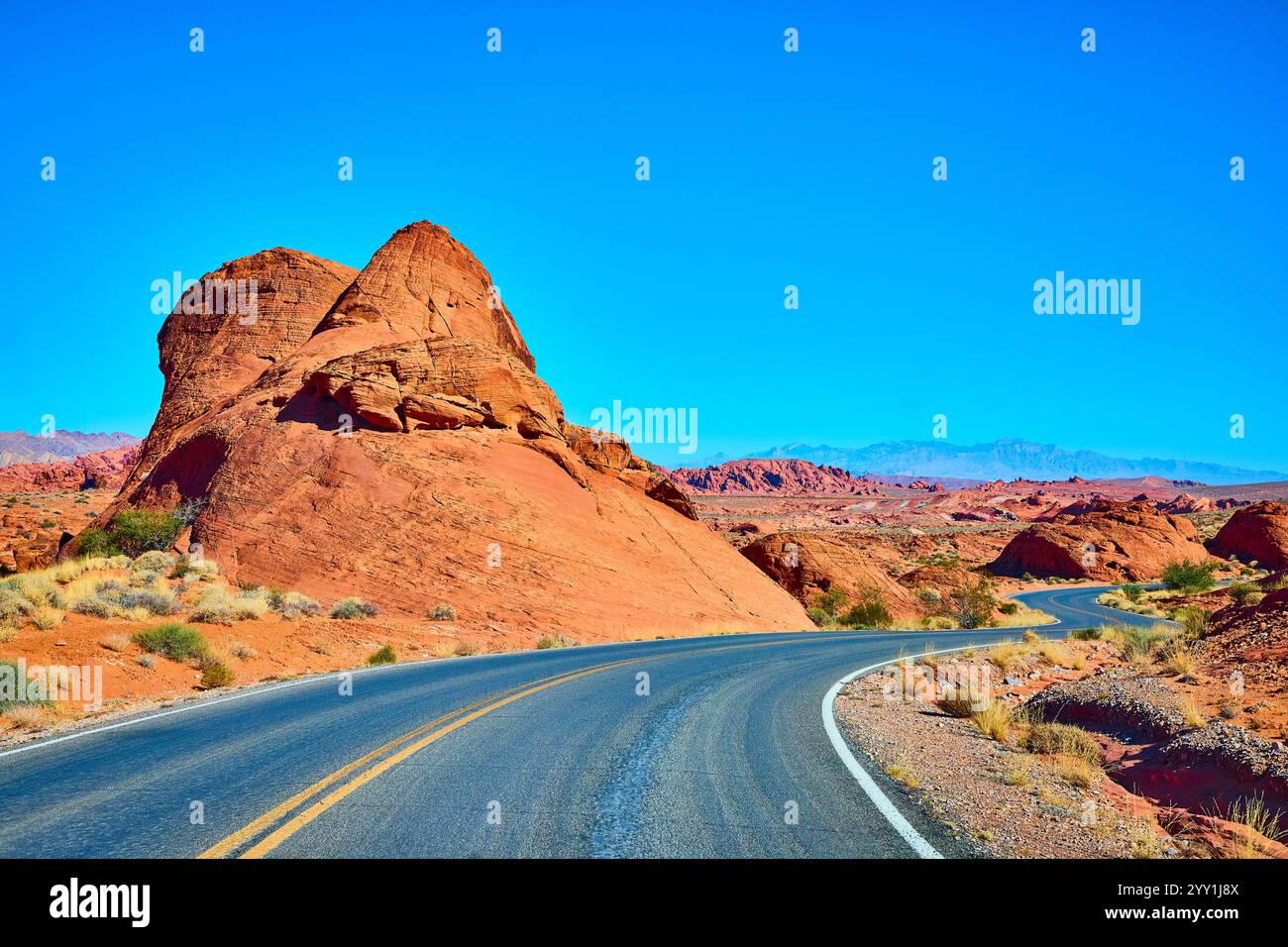 Desert Sandstone Formations and Road in Nevada Eye-Level View Stock ...