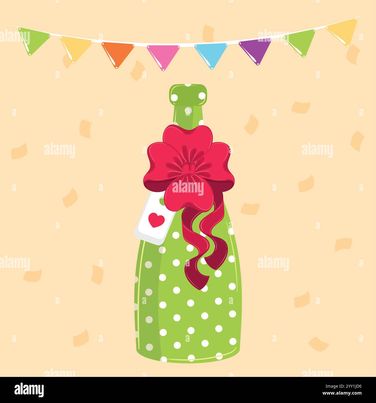 Green polka-dot bottle with red ribbon and bow Vector Stock Vector ...