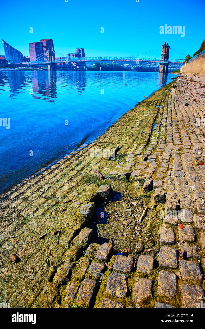 John A. Roebling Bridge and Cincinnati Skyline Riverside Perspective ...