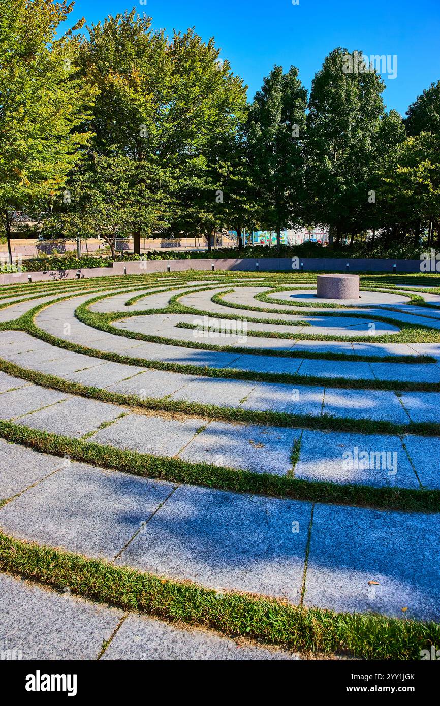 Stone and Grass Labyrinth in Smale Park with Trees Overhead Stock Photo ...