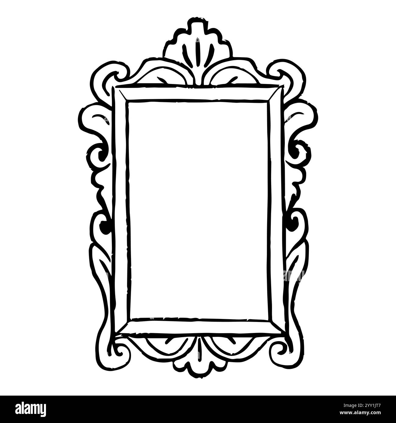 Hand drawn vector illustration of an ornate vintage frame with swirls ...